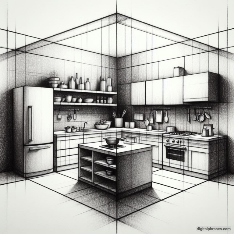 20 Two Point Perspective Drawing Ideas of a Kitchen