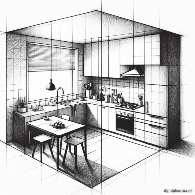 20 Two Point Perspective Drawing Ideas of a Kitchen