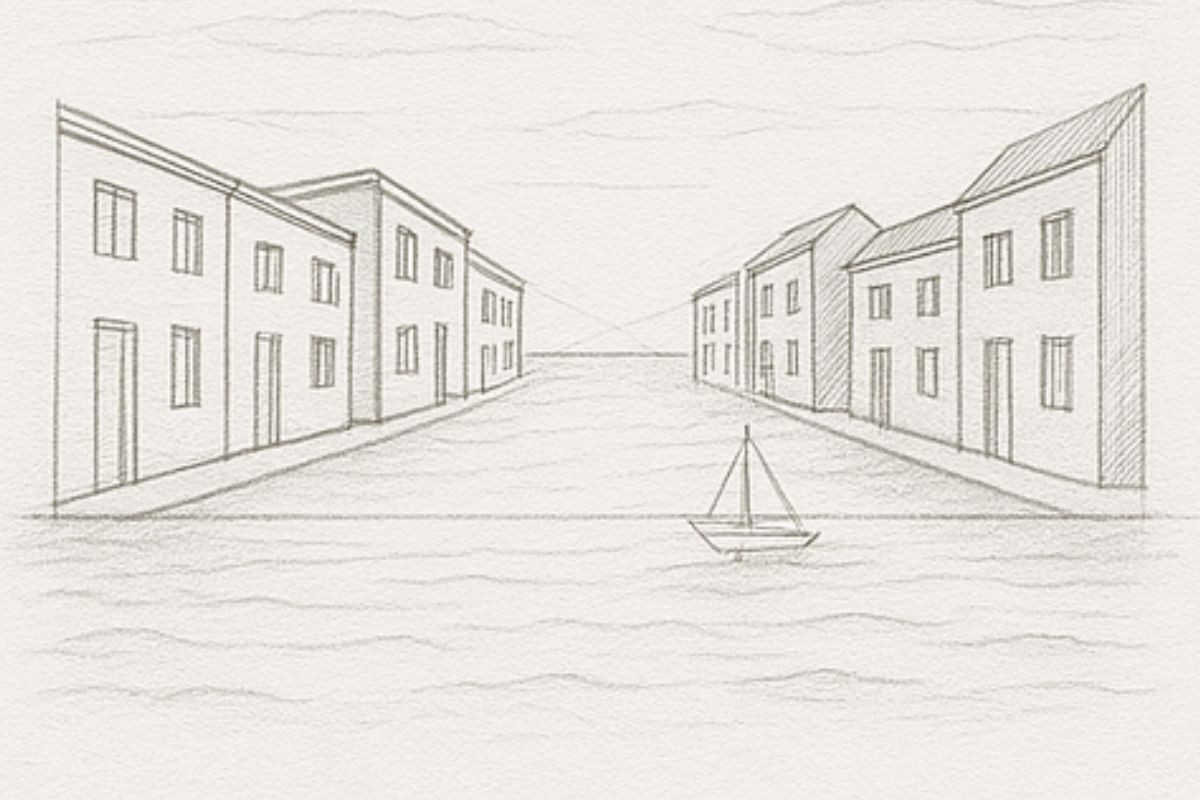 How to Draw a One-Point Perspective Sketch of a City by the Sea